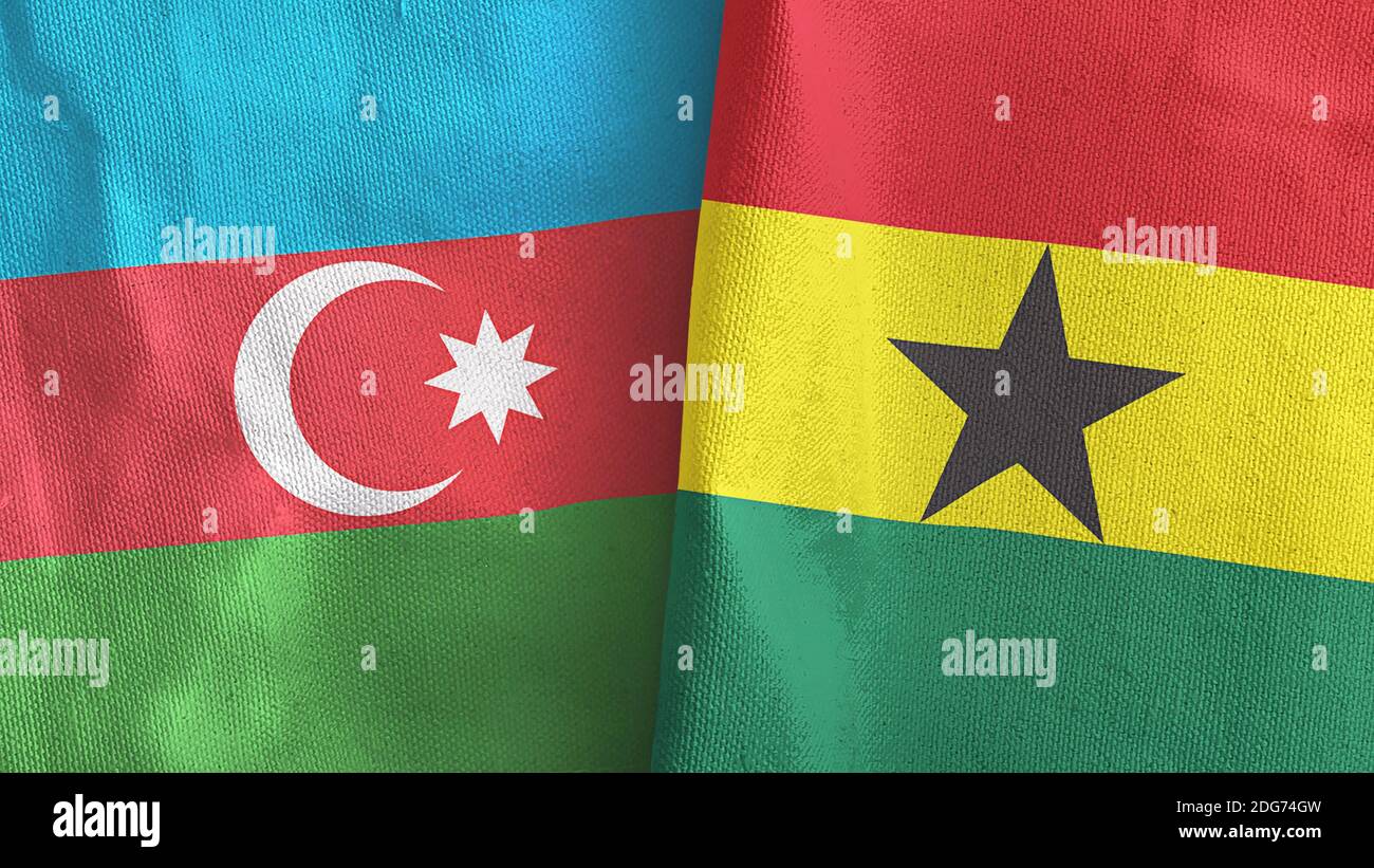 Ghana and Azerbaijan two flags textile cloth 3D rendering Stock Photo ...