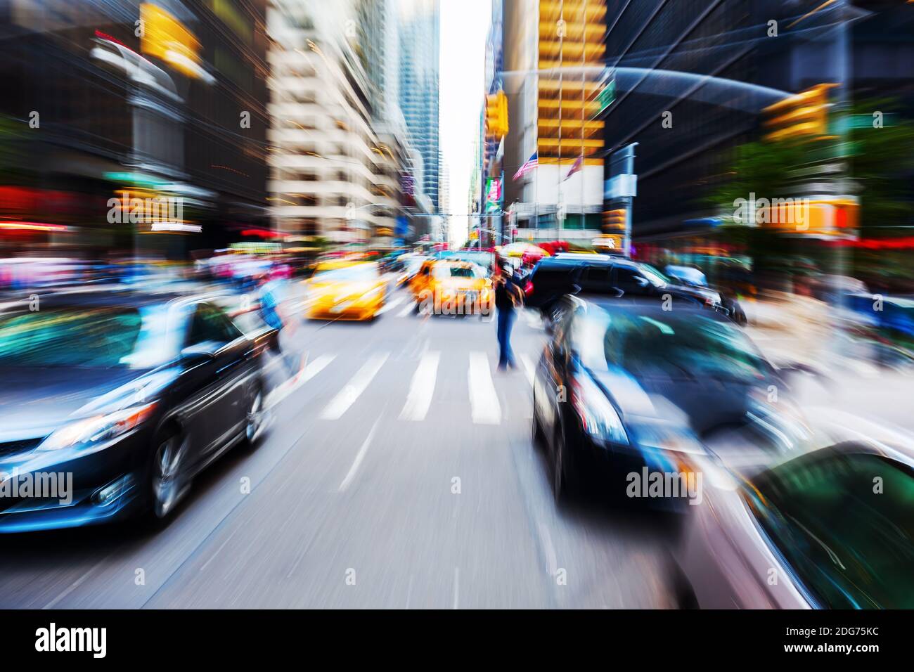 Picture with zoom effect of a traffic scene in Manhattan, NYC Stock ...