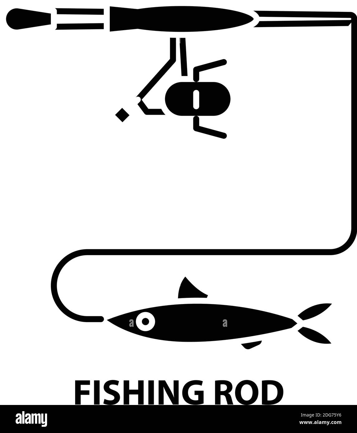 fishing rod icon, black vector sign with editable strokes, concept ...
