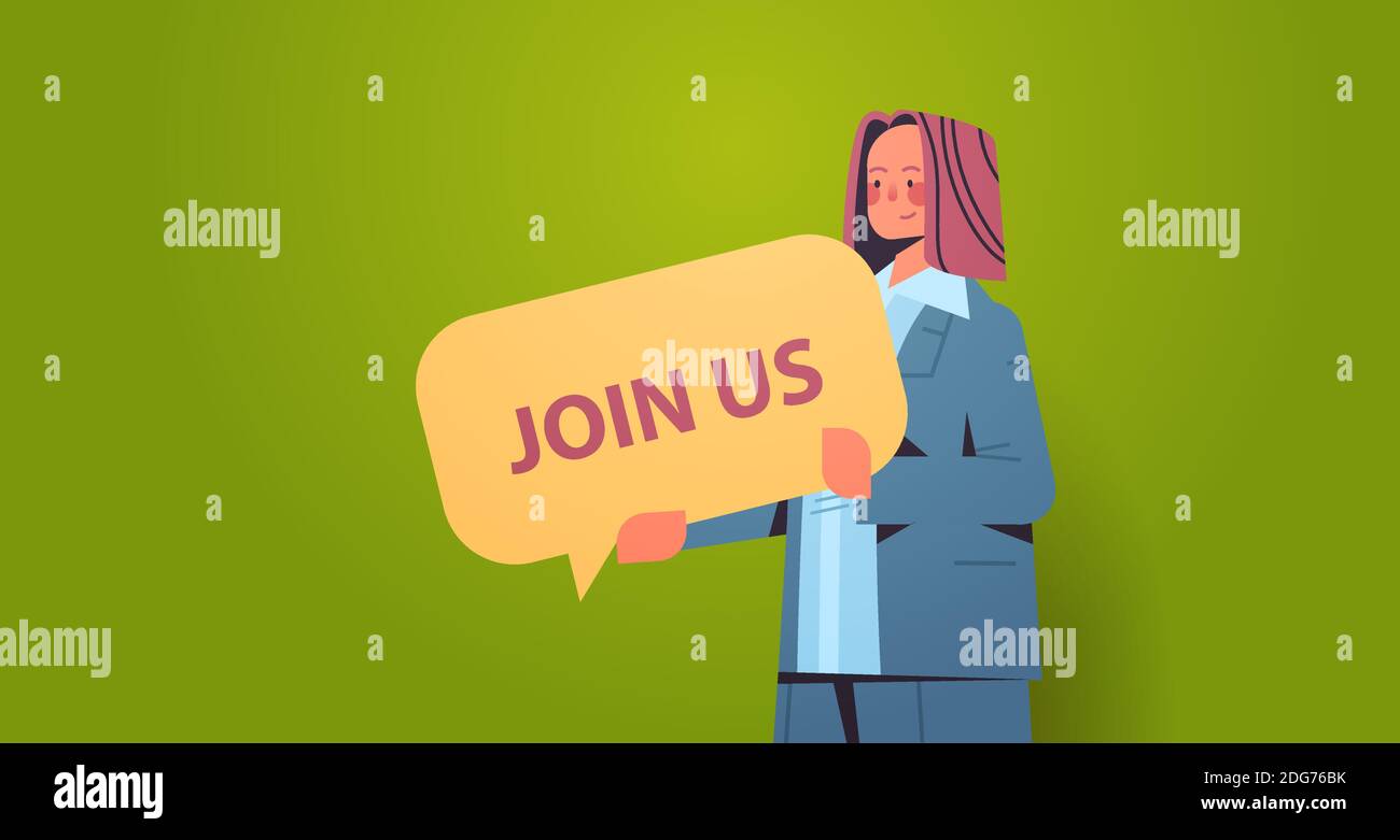 woman hr manager holding we are hiring join us speech vacancy open ...