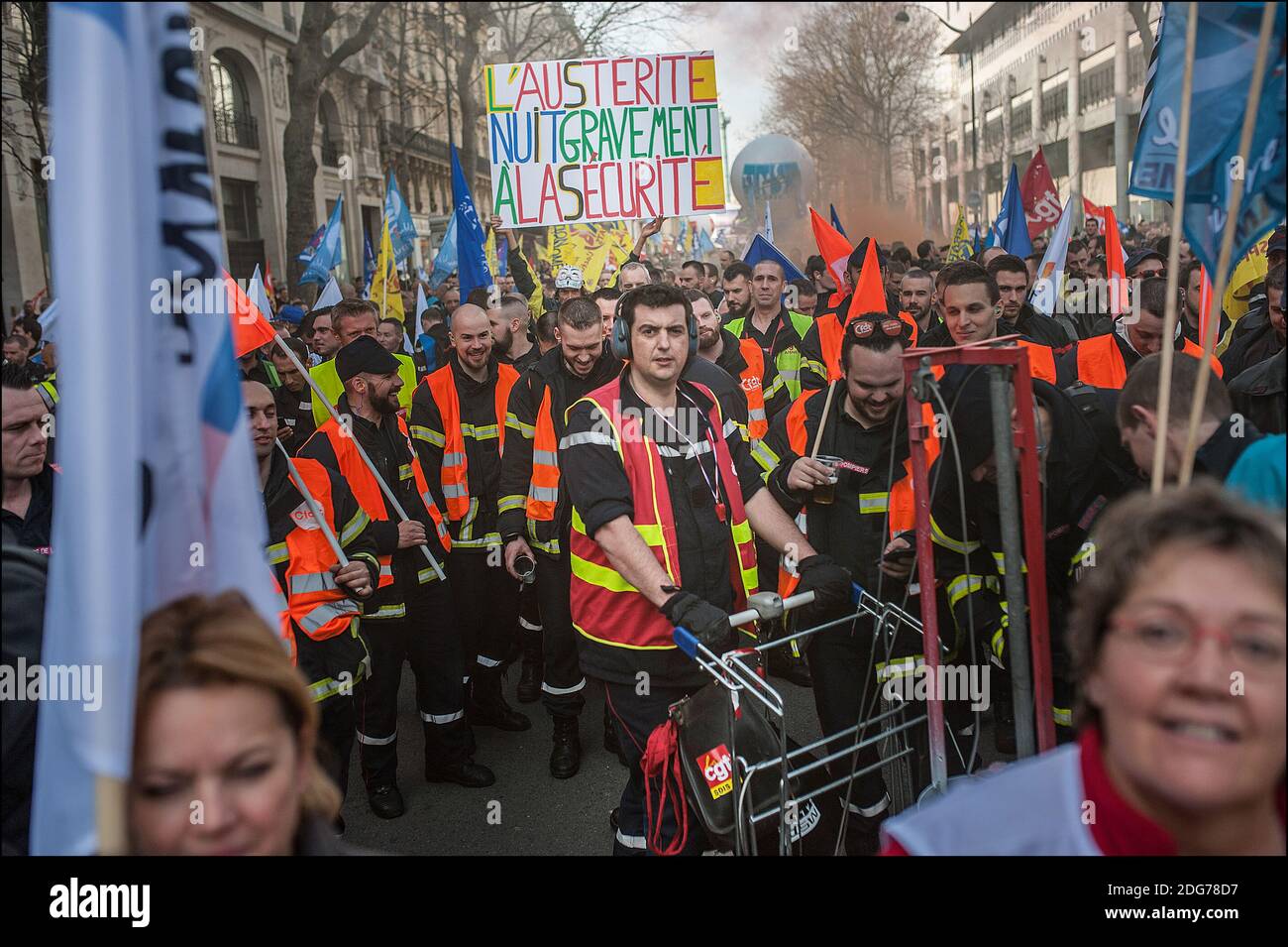 Firefighters march during a demonstration of French firemen against ...