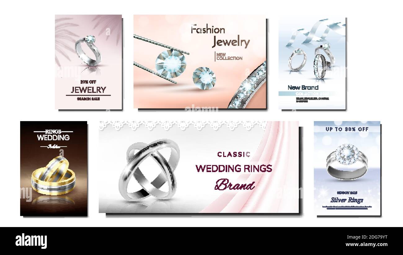 Jewelry Creative Promotional Posters Set Vector Stock Vector Image ...