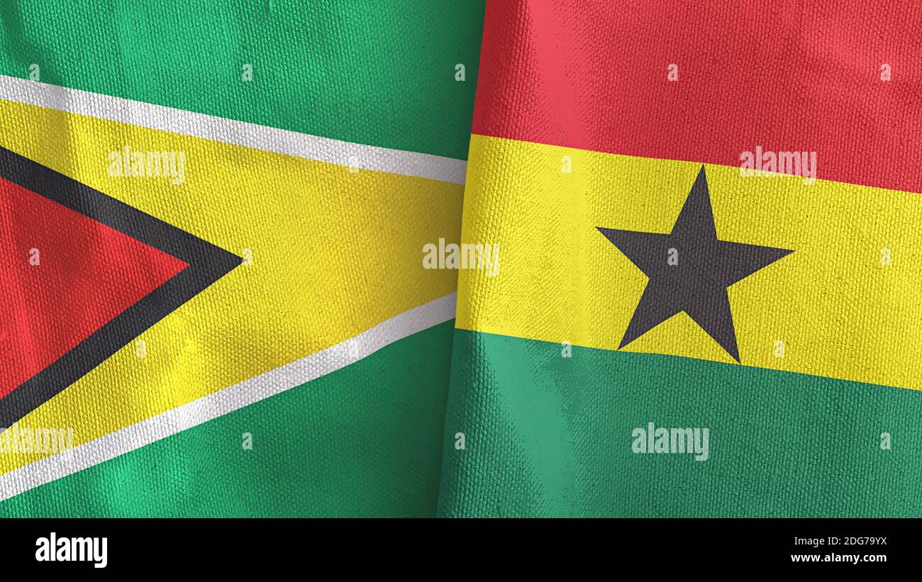 Ghana and Guyana two flags textile cloth 3D rendering Stock Photo - Alamy