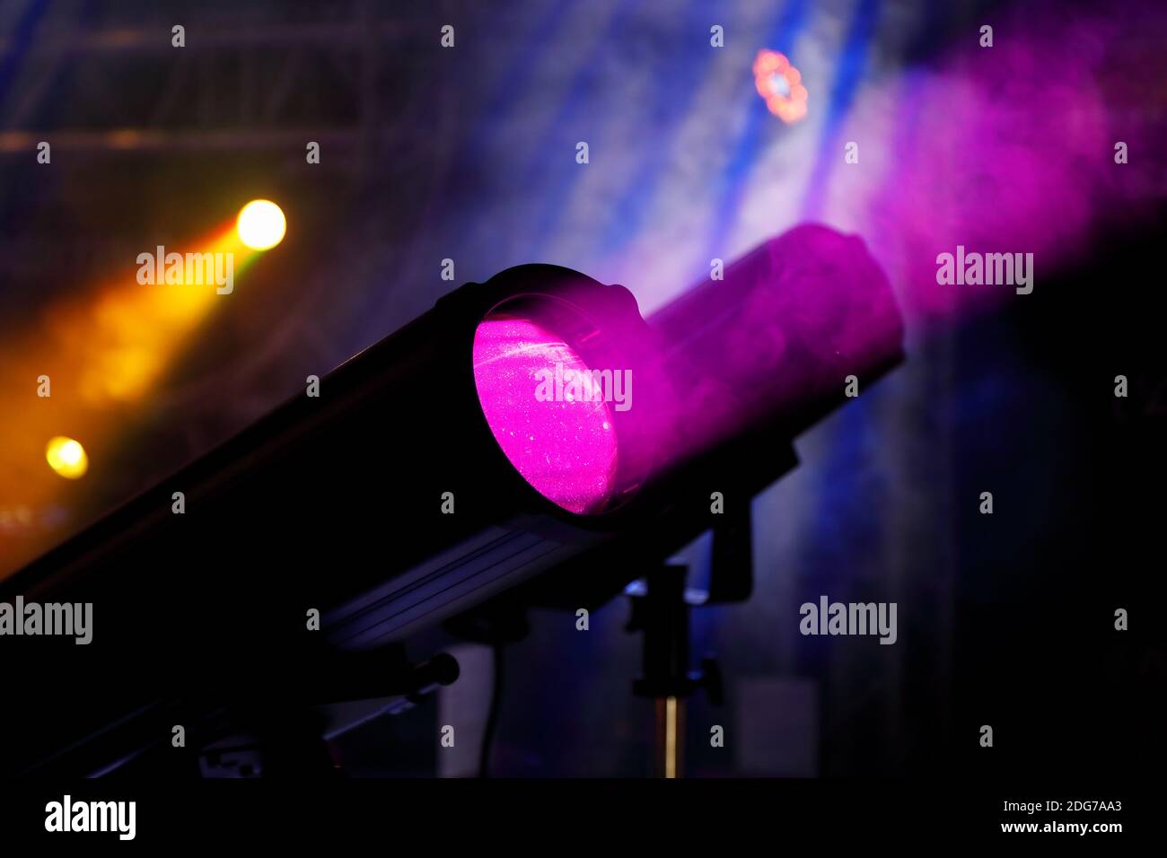 LED stage profile spotlight fixtures and smoke. Ellipsoidal reflector ...