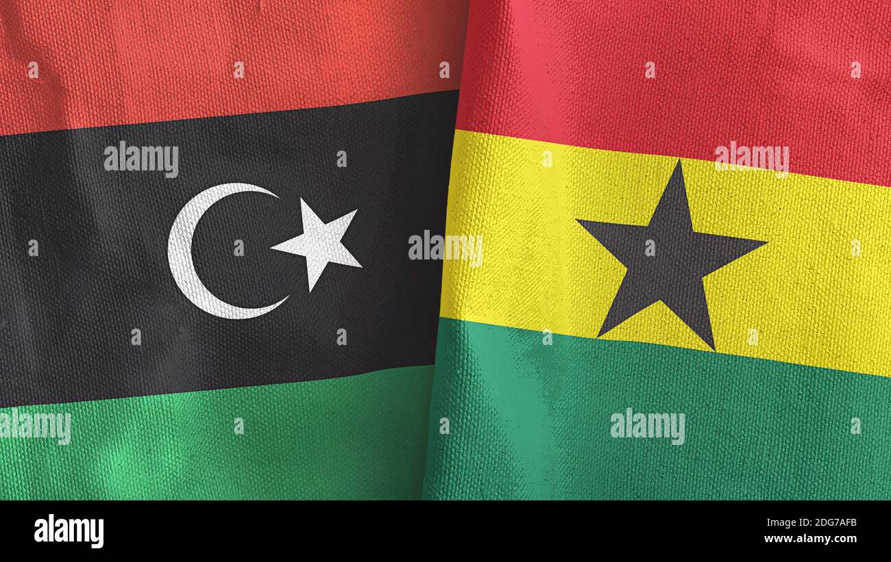 Ghana and Libya two flags textile cloth 3D rendering Stock Photo - Alamy