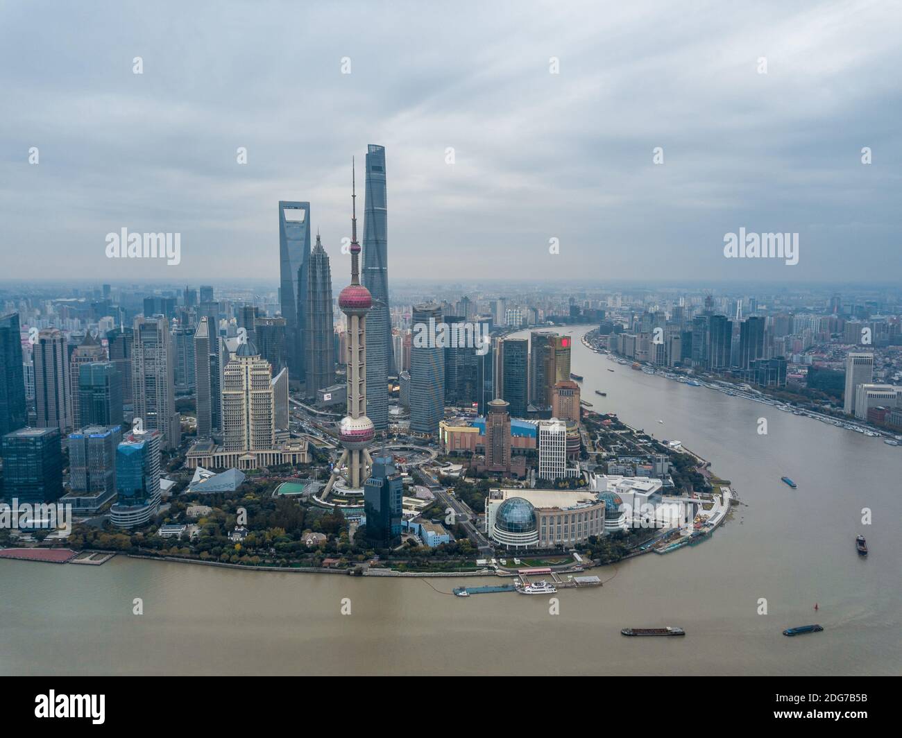 Aerial view of Lujiazui, the financial district in Shanghai, China, on ...