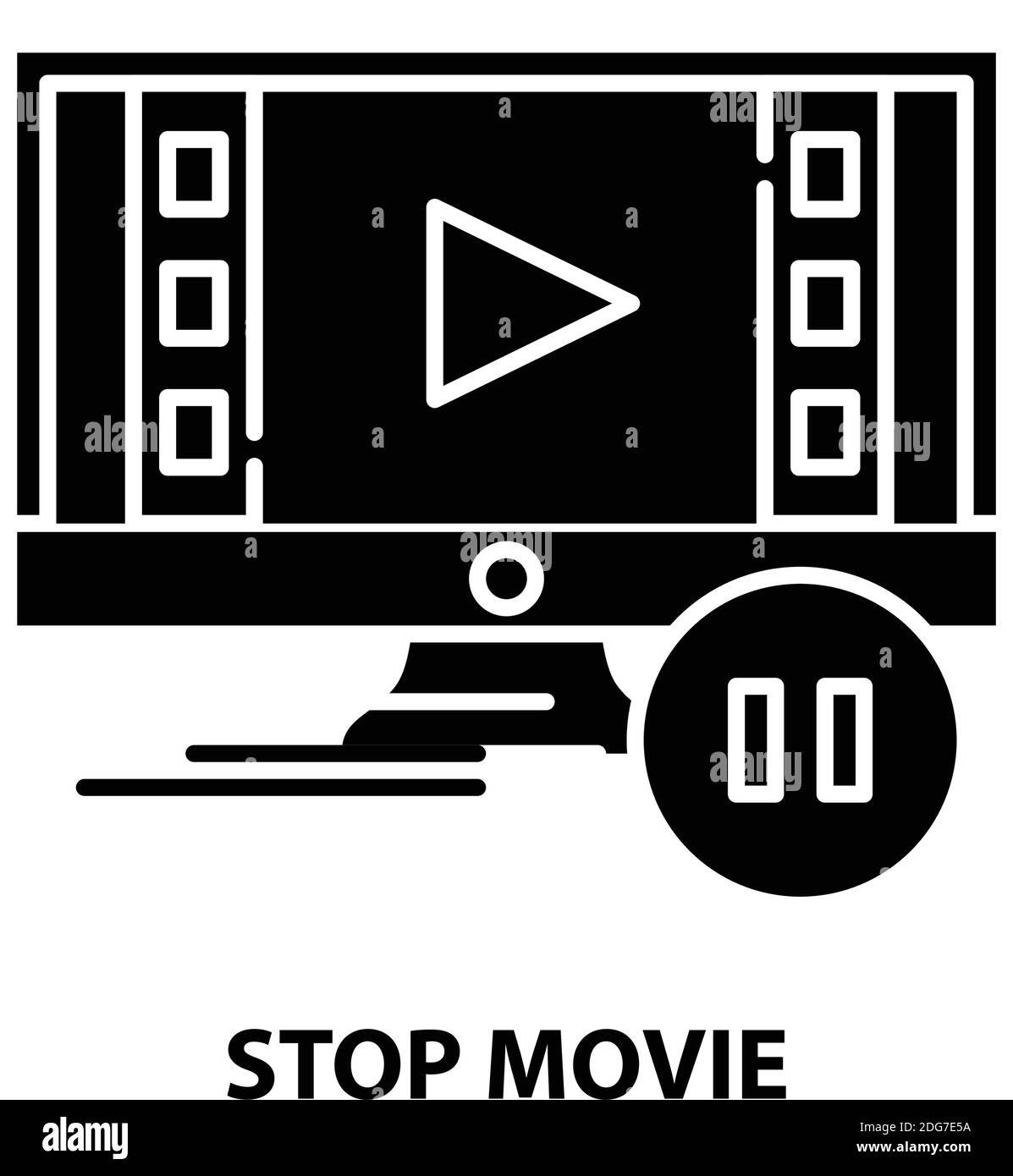 stop movie icon, black vector sign with editable strokes, concept ...