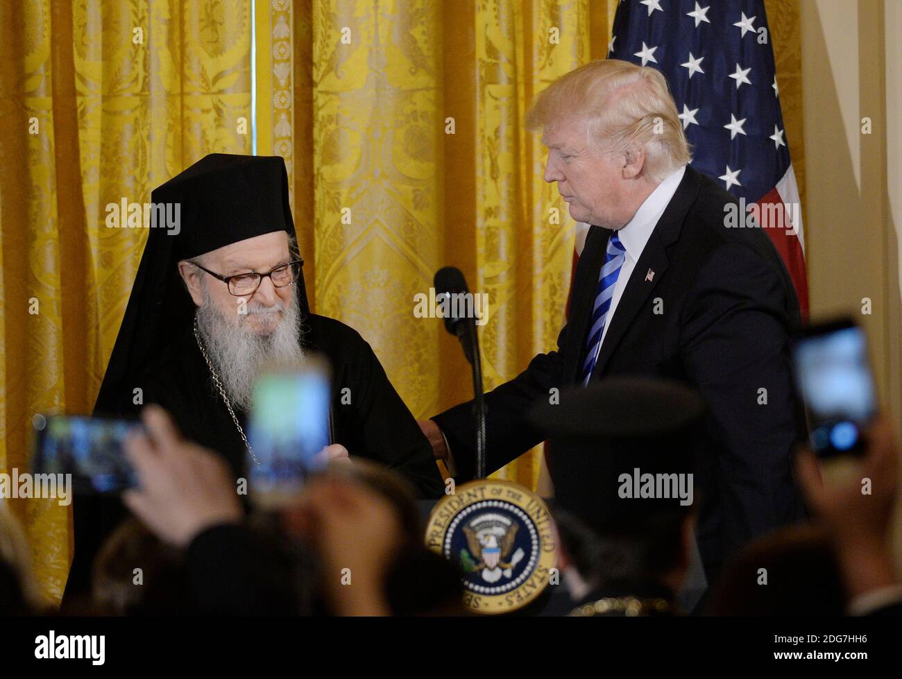 U.S. President Donald Trump acknowledges Archbishop Demetrios of the ...