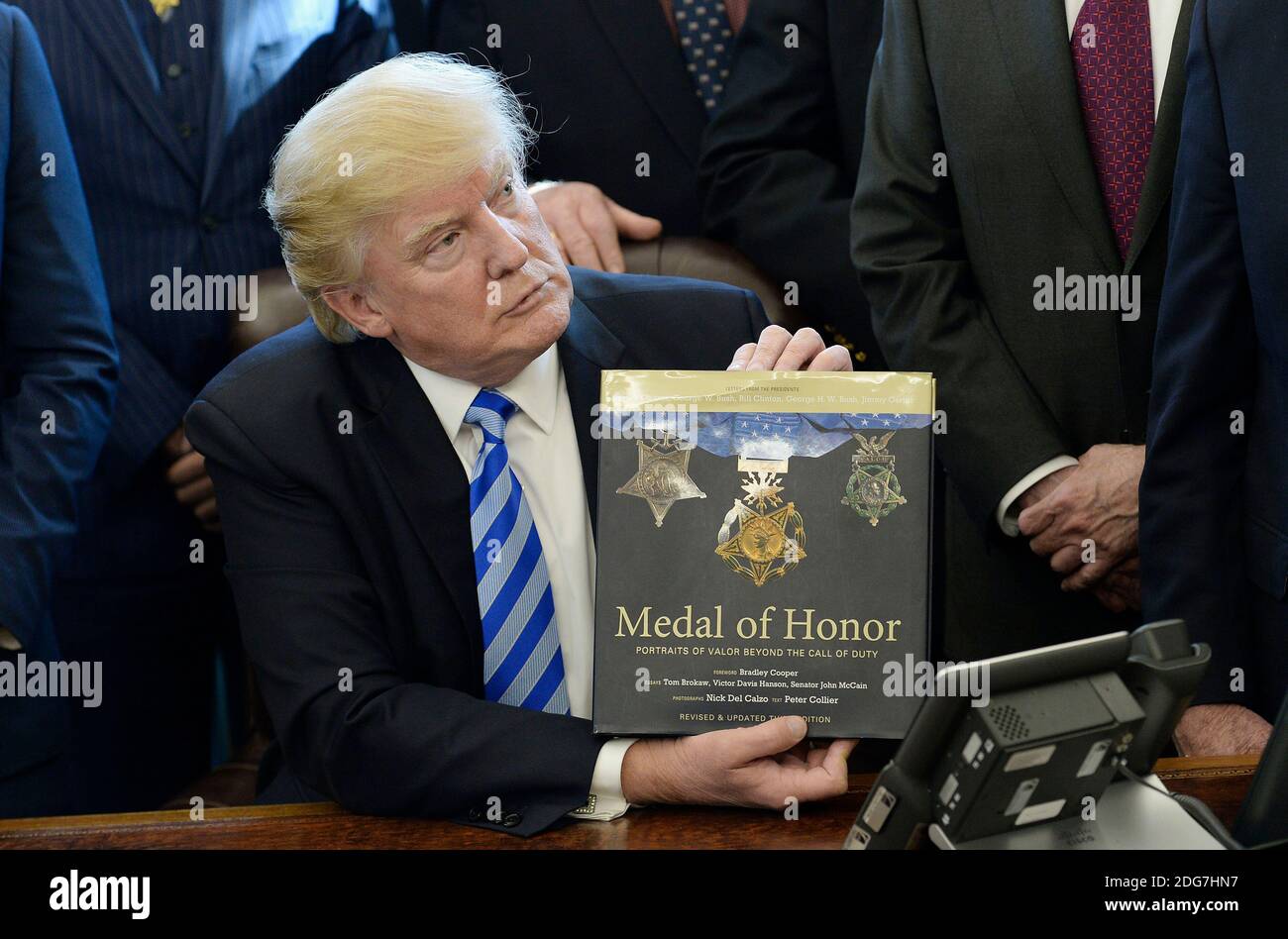 U.S. President Donald Trump reveived a The Medal of Honor book during a ...