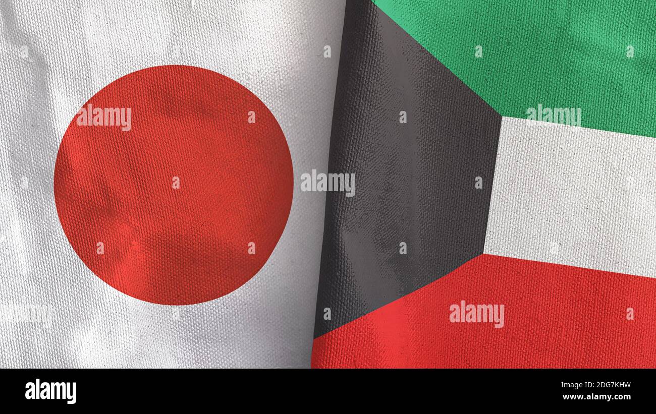 Kuwait and Japan two flags textile cloth 3D rendering Stock Photo - Alamy