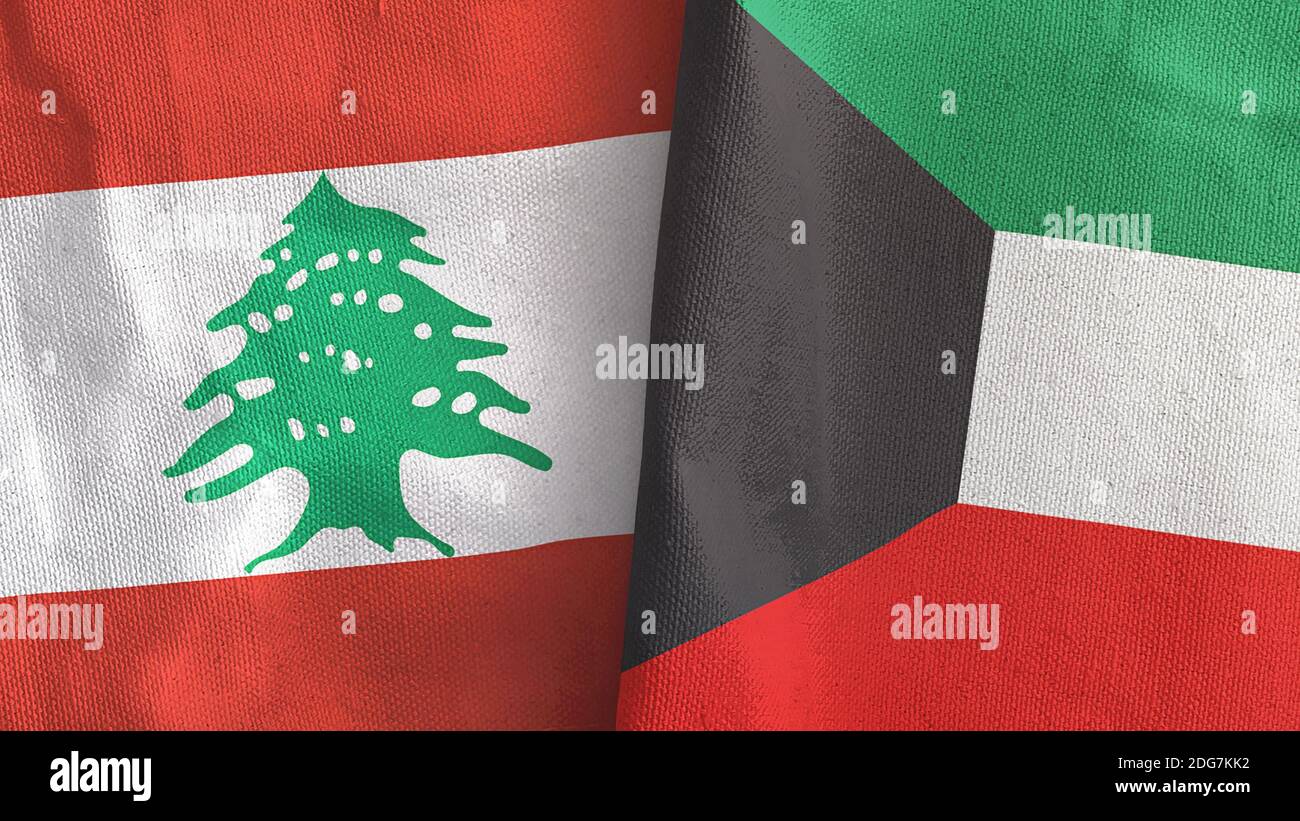 Kuwait and Lebanon two flags textile cloth 3D rendering Stock Photo - Alamy
