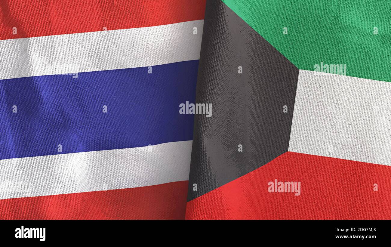 Kuwait and Thailand two flags textile cloth 3D rendering Stock Photo ...