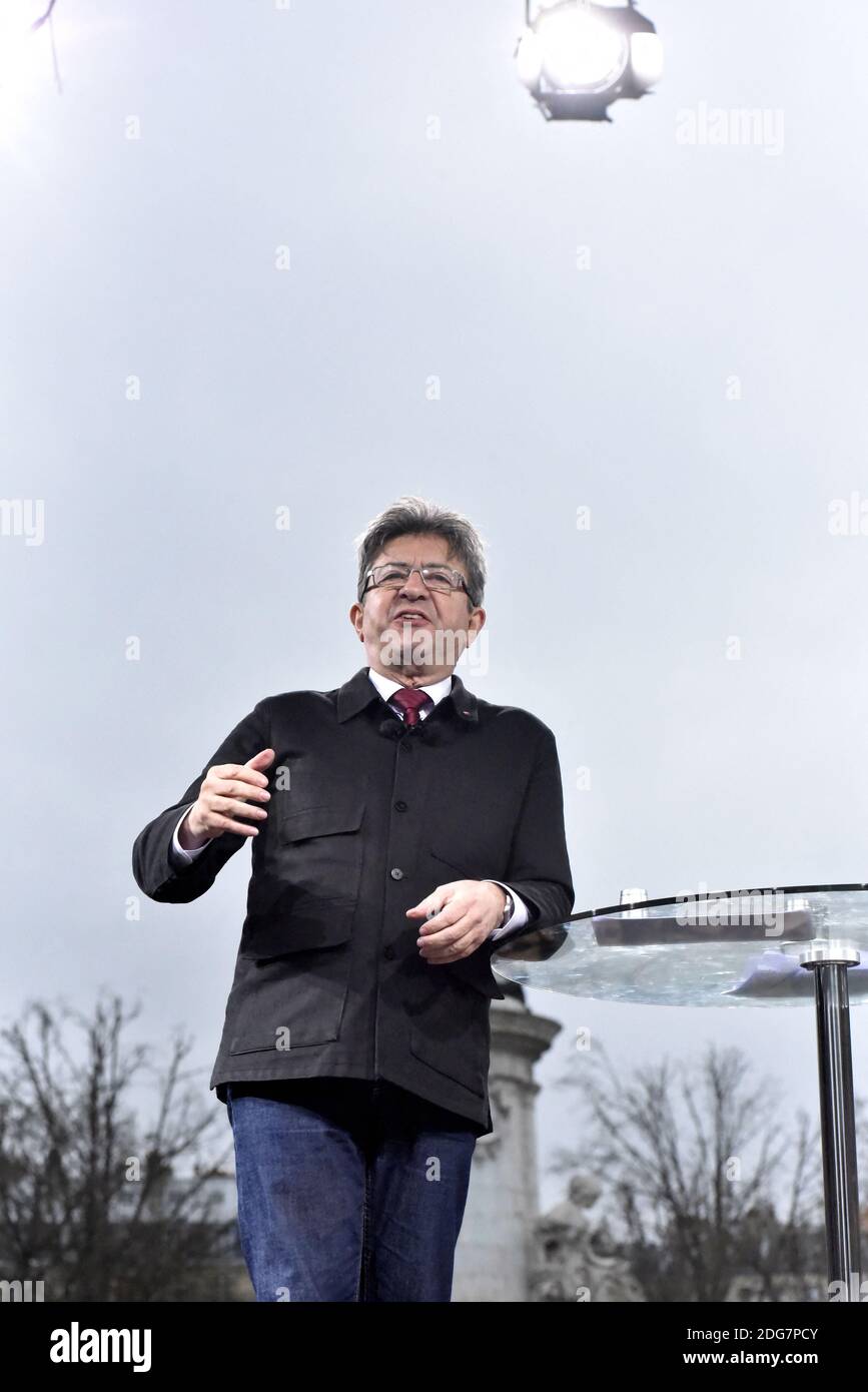 La France Insoumise (LFI) leader Jean-Luc Melenchon holds a public ...