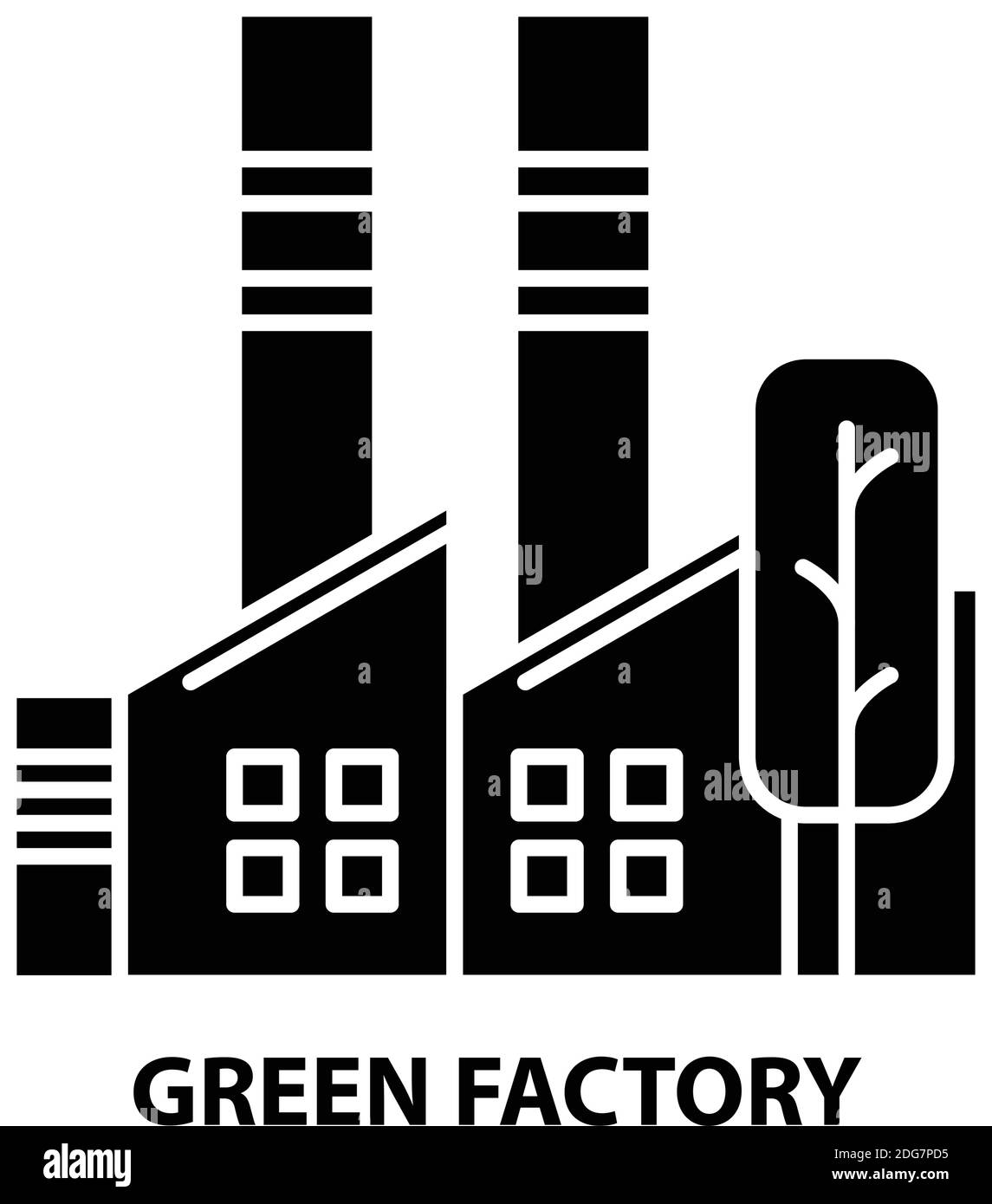 green factory icon, black vector sign with editable strokes, concept ...