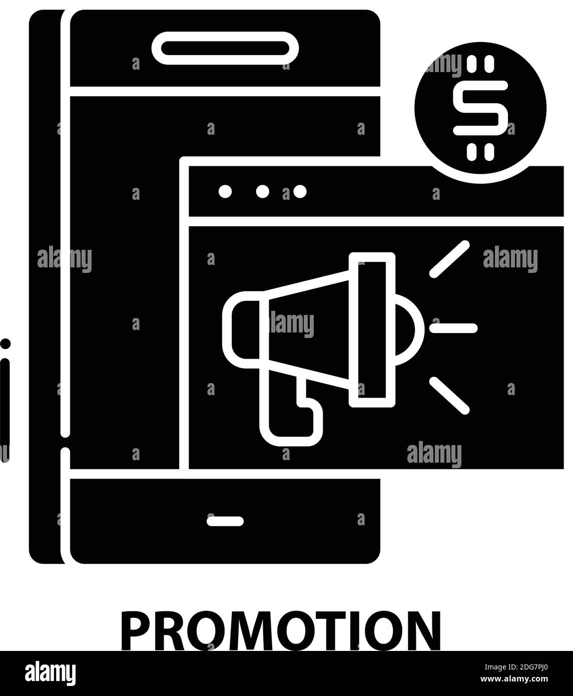 promotion icon, black vector sign with editable strokes, concept ...