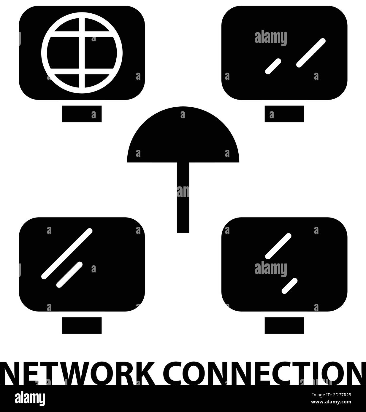network connection icon, black vector sign with editable strokes ...