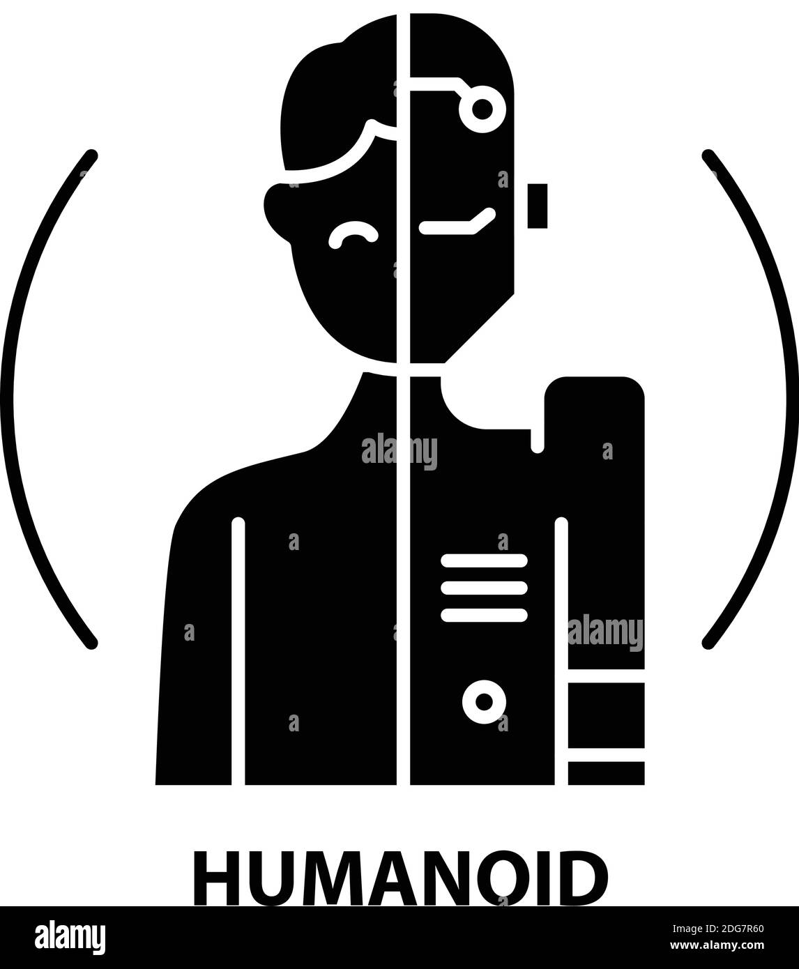 humanoid icon, black vector sign with editable strokes, concept ...