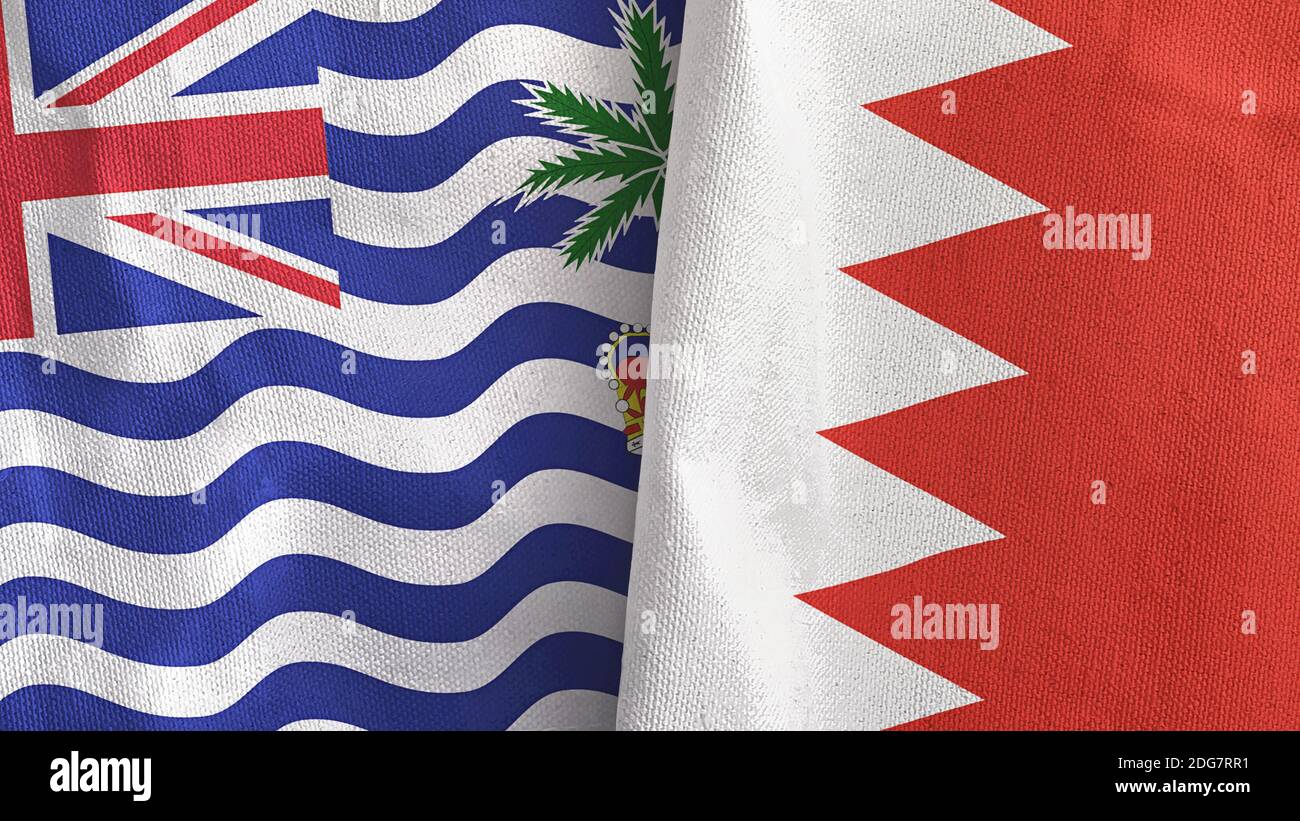 Bahrain and British Indian Territory two flags textile cloth 3D ...