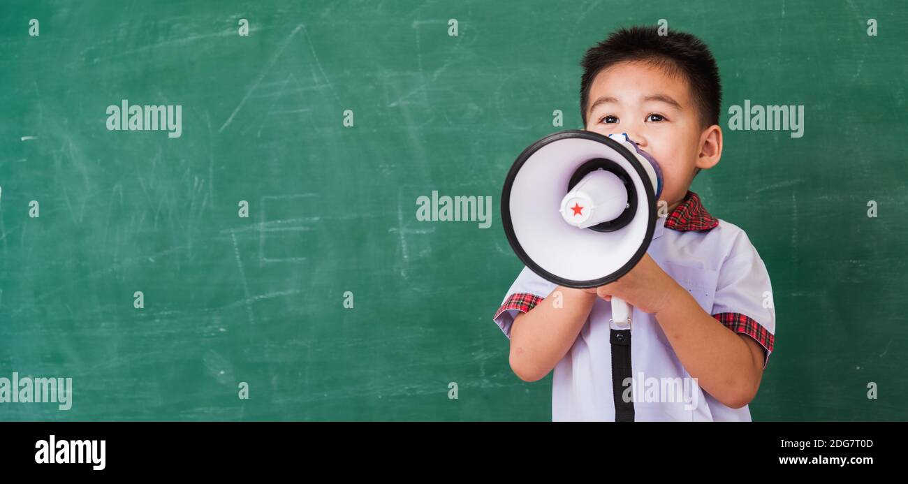 Back to School. Asian funny cute little child boy kindergarten ...