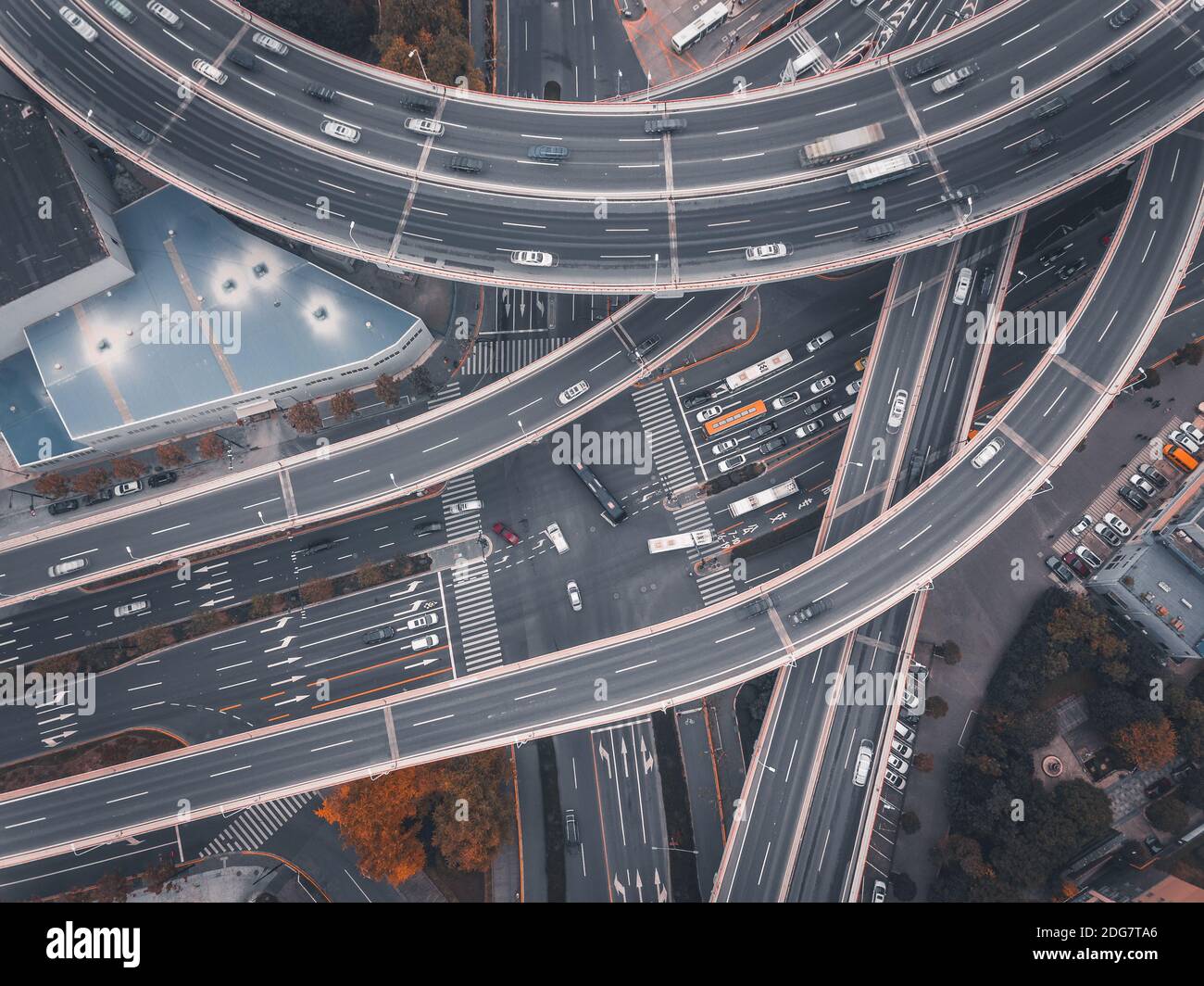 Aerial view of the complicated overpass bridge in Shanghai, China Stock ...