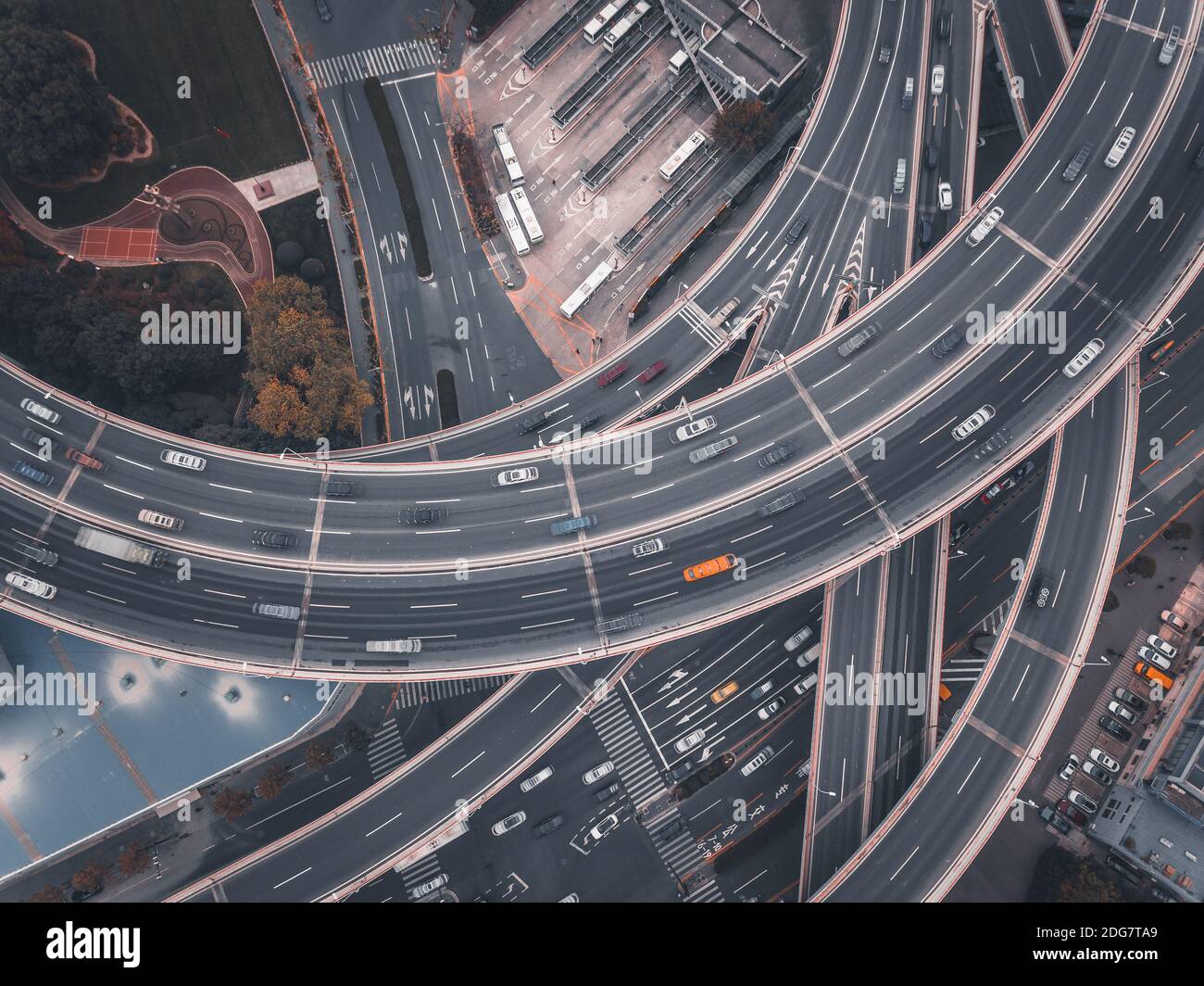 Aerial view of the complicated overpass bridge in Shanghai, China Stock ...