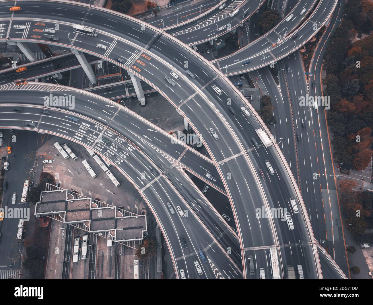 Aerial view of the complicated overpass bridge in Shanghai, China Stock ...