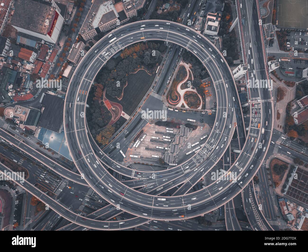 Aerial view of the complicated overpass bridge in Shanghai, China Stock ...