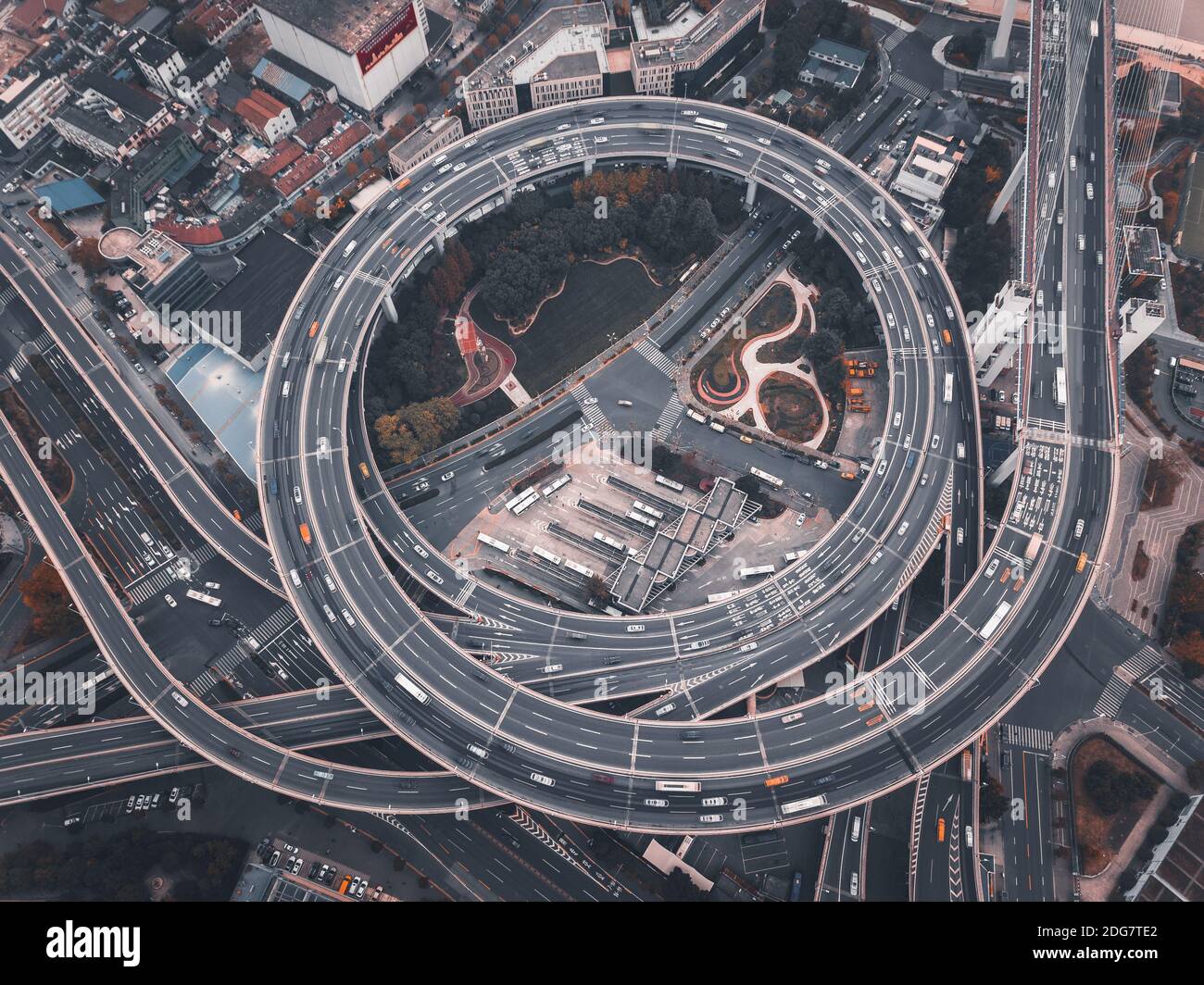 Aerial view of the complicated overpass bridge in Shanghai, China Stock ...