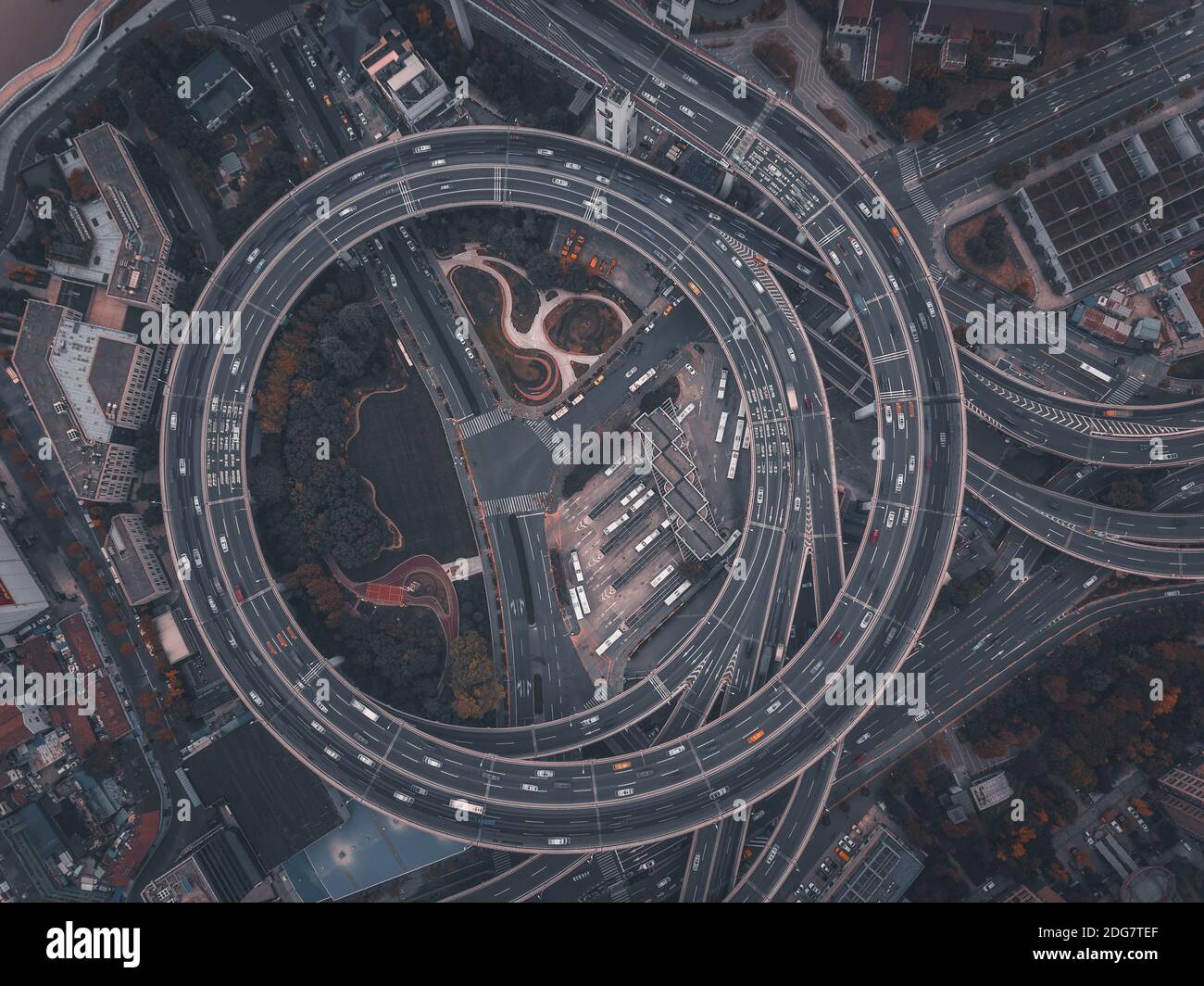 Aerial view of the complicated overpass bridge in Shanghai, China Stock ...