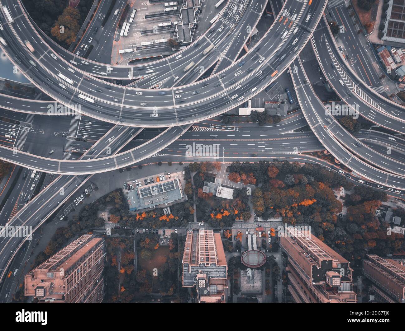 Aerial view of the complicated overpass bridge in Shanghai, China Stock ...