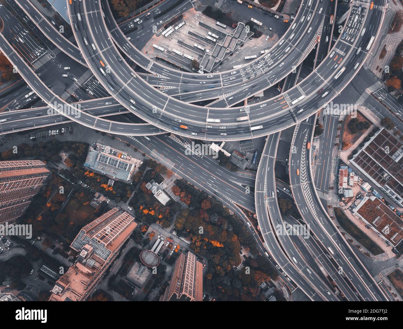 Aerial view of the complicated overpass bridge in Shanghai, China Stock ...