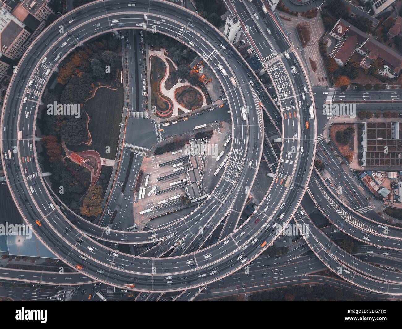 Aerial view of the complicated overpass bridge in Shanghai, China Stock ...