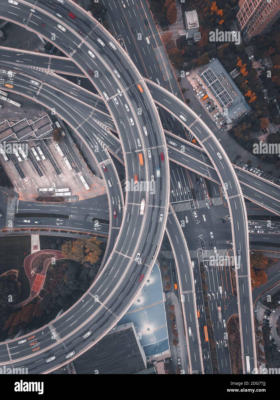 Aerial view of the complicated overpass bridge in Shanghai, China Stock ...