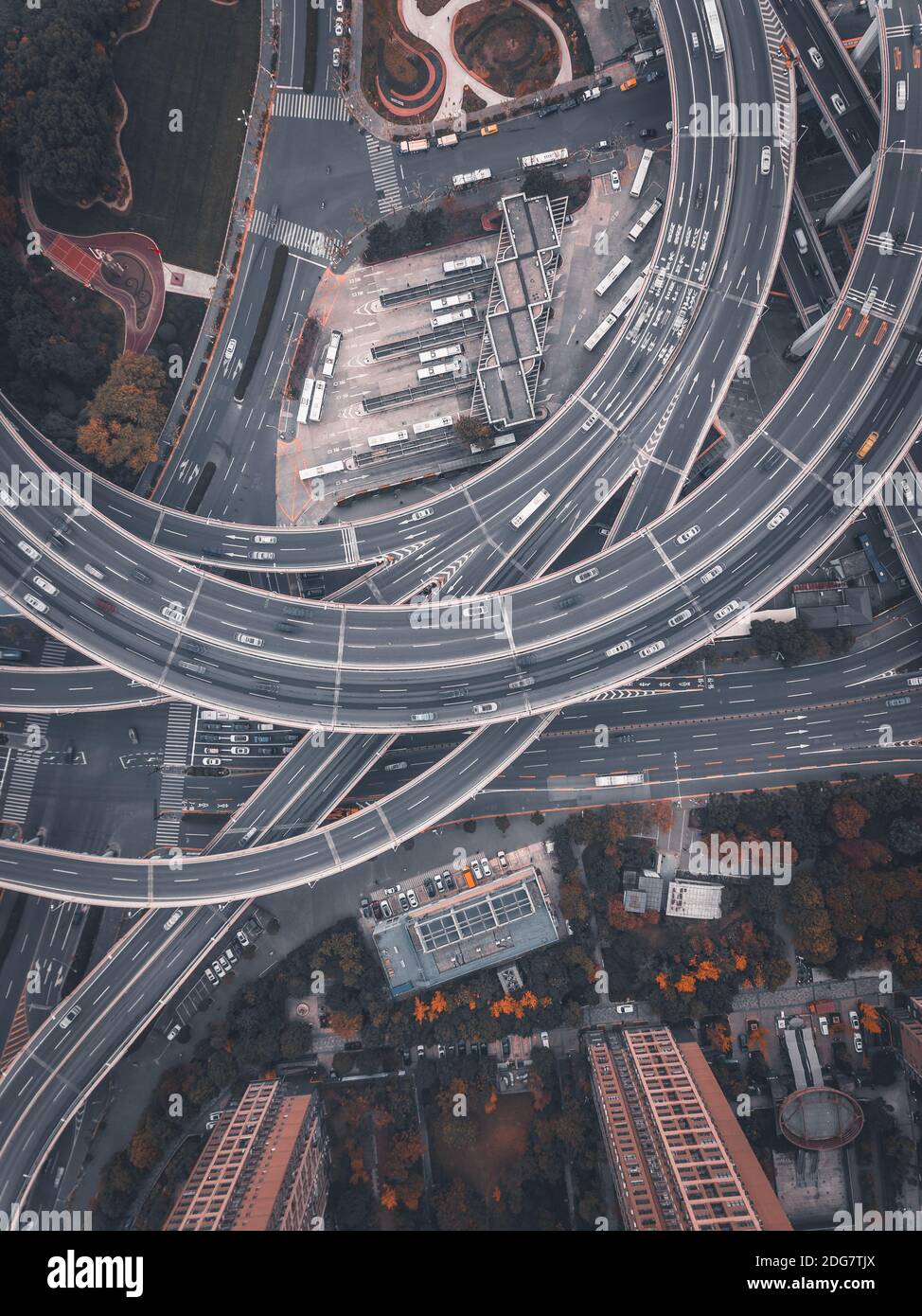 Aerial view of the complicated overpass bridge in Shanghai, China Stock ...