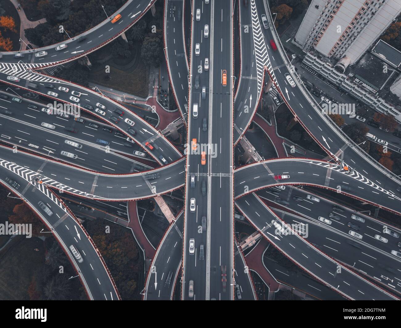 Aerial view of the complicated overpass bridge in Shanghai, China Stock ...