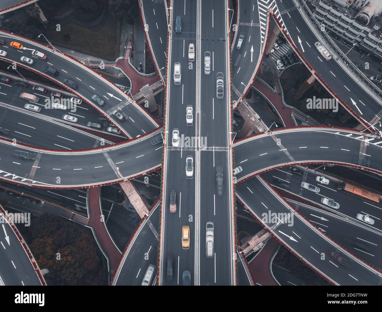 Aerial view of the complicated overpass bridge in Shanghai, China Stock ...