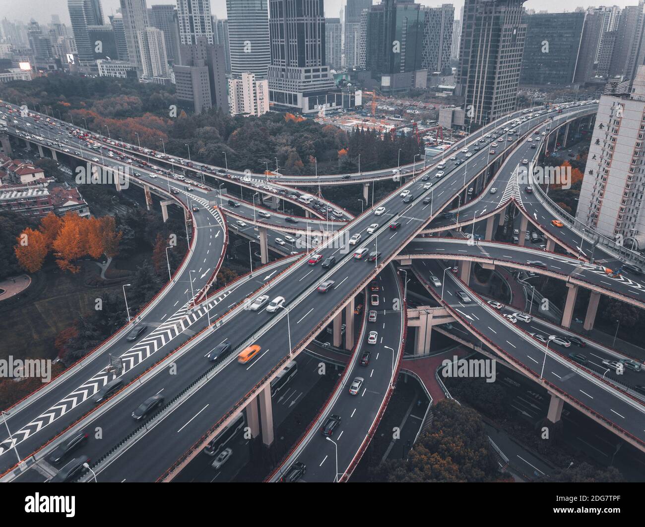 Aerial view of the complicated overpass bridge in Shanghai, China Stock ...