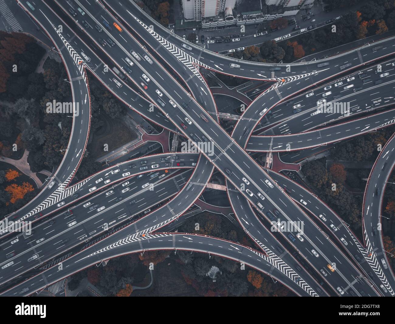 Aerial view of the complicated overpass bridge in Shanghai, China Stock ...