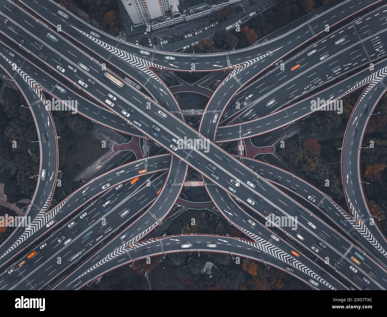 Aerial view of the complicated overpass bridge in Shanghai, China Stock ...