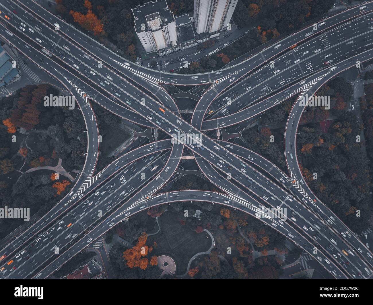 Aerial view of the complicated overpass bridge in Shanghai, China Stock ...