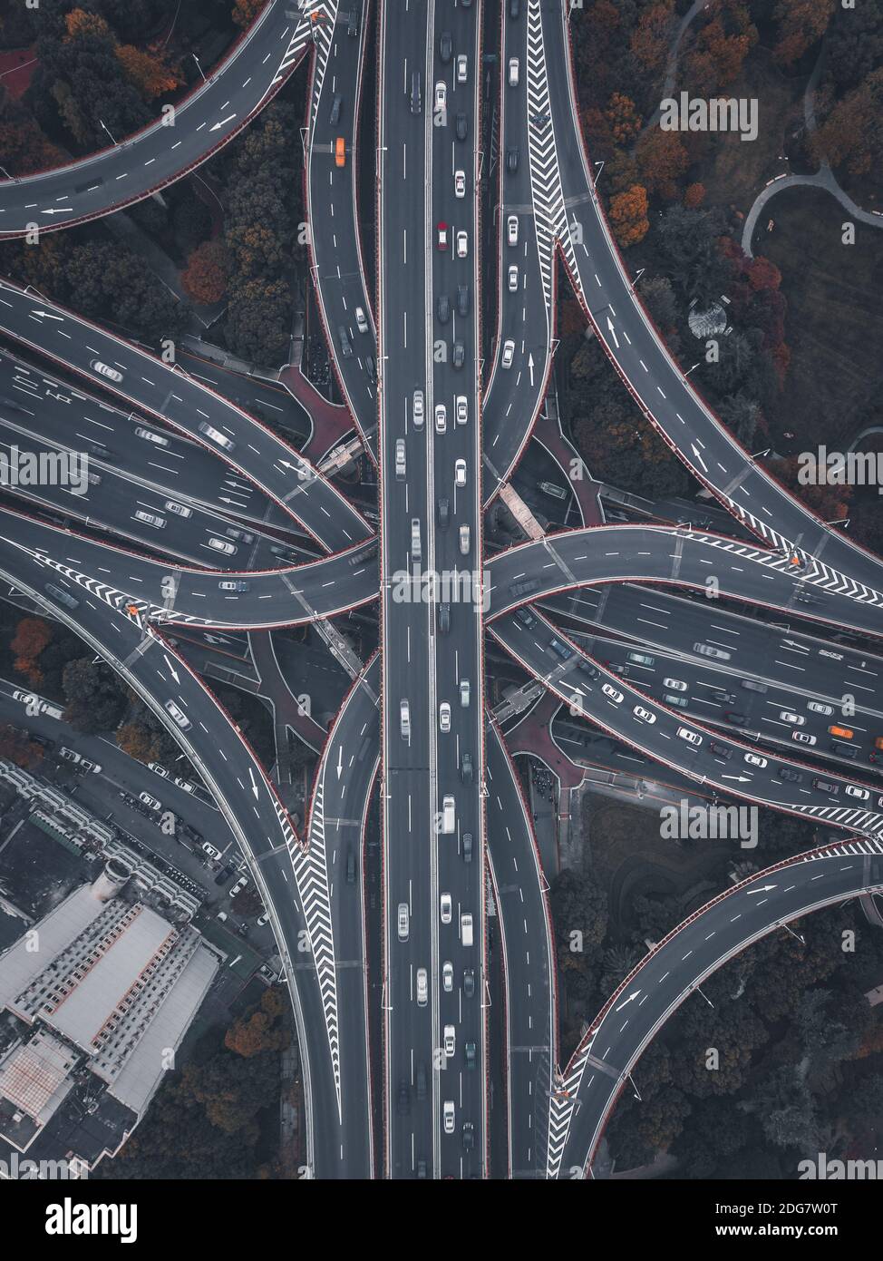 Aerial view of the complicated overpass bridge in Shanghai, China Stock ...