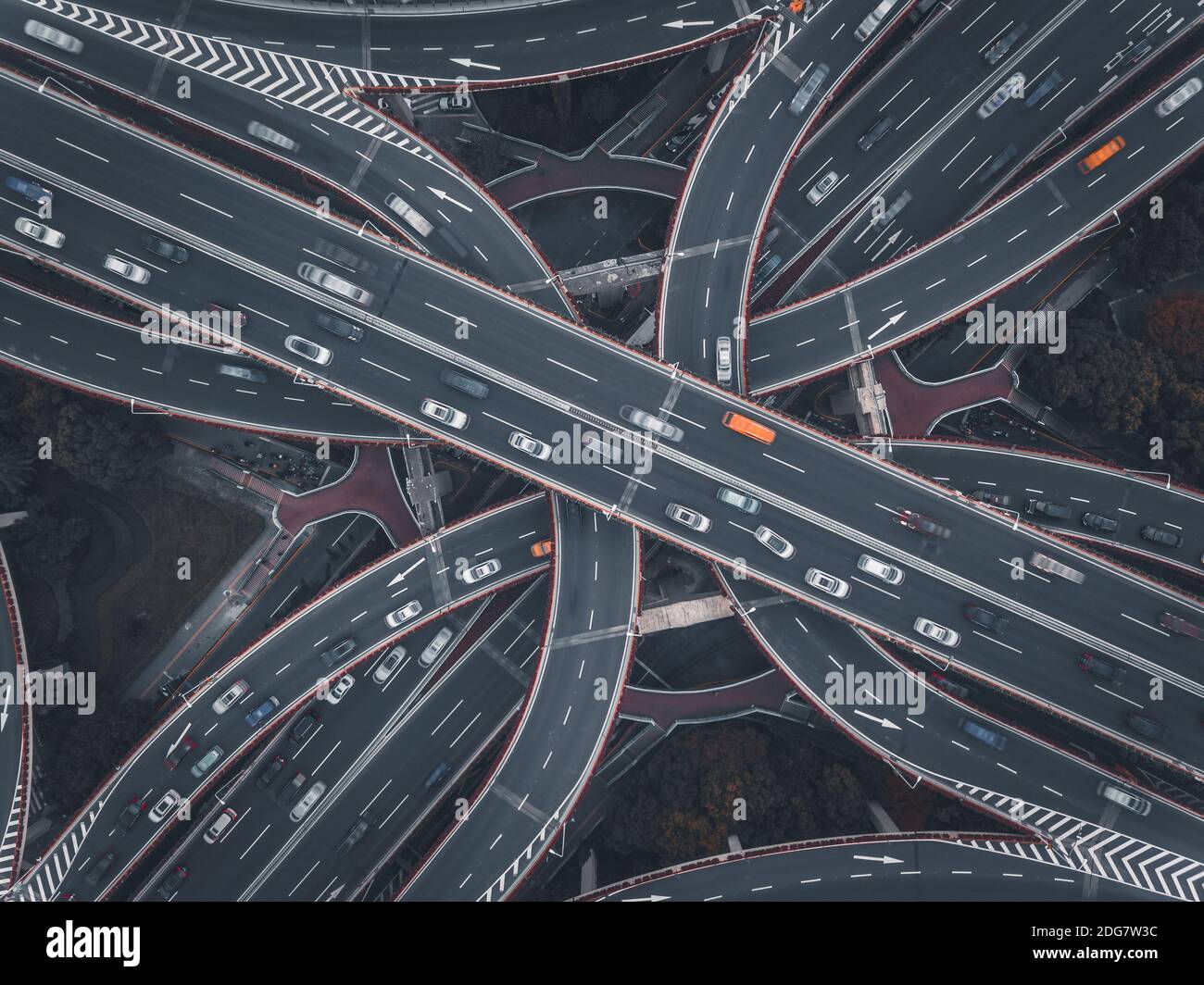 Aerial view of the complicated overpass bridge in Shanghai, China Stock ...