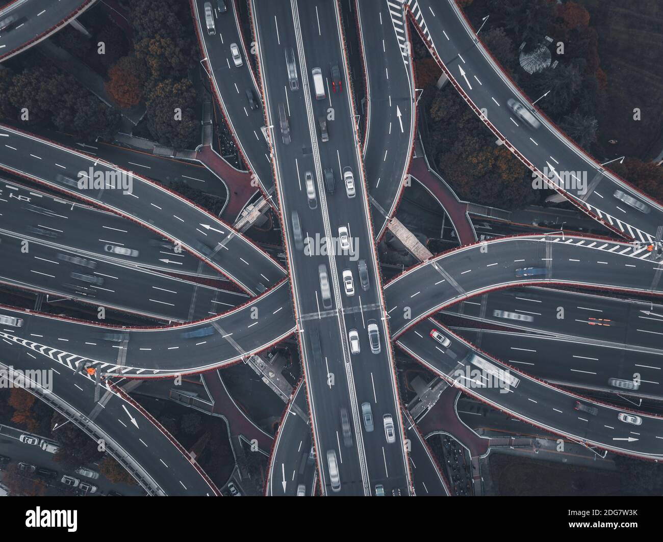 Aerial view of the complicated overpass bridge in Shanghai, China Stock ...