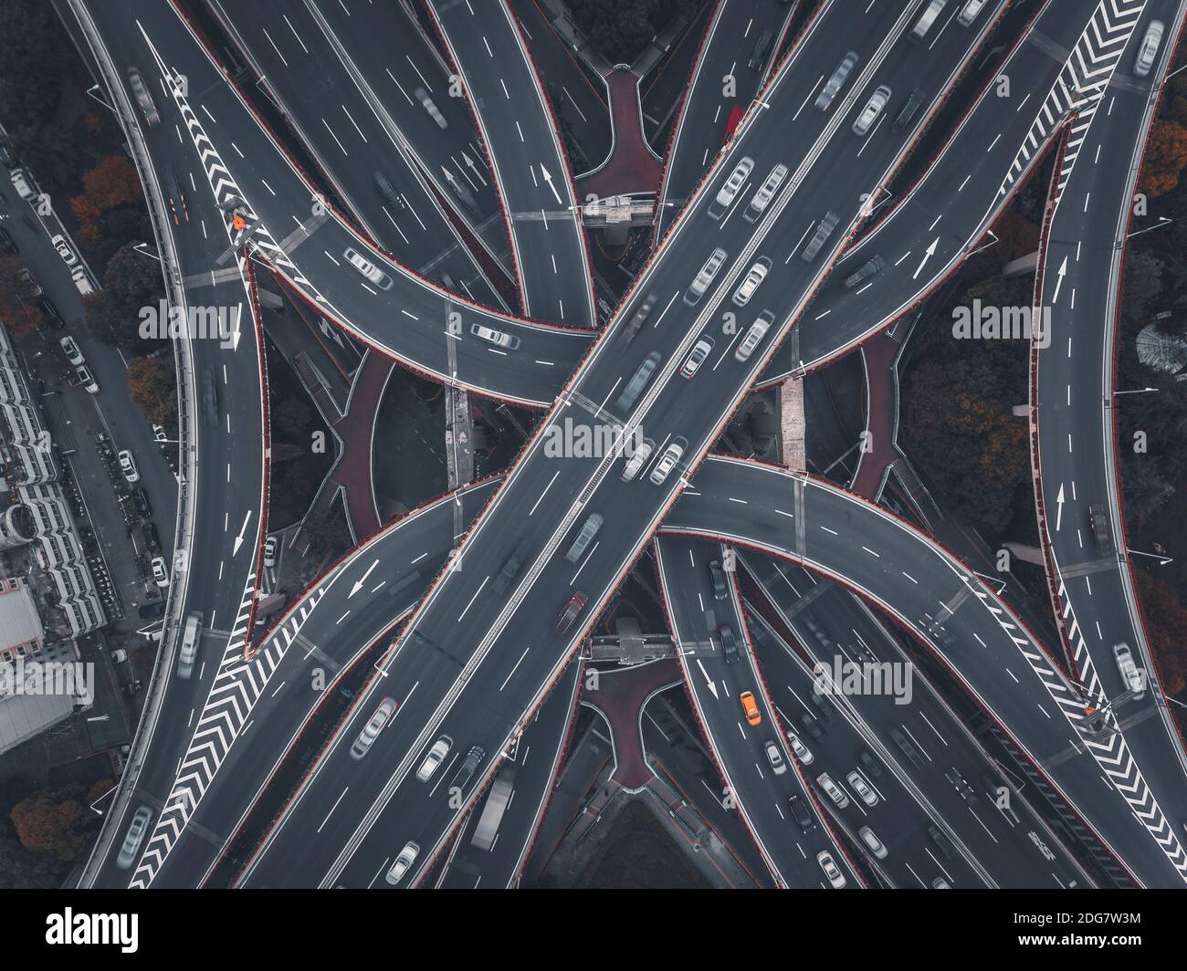 Aerial view of the complicated overpass bridge in Shanghai, China Stock ...