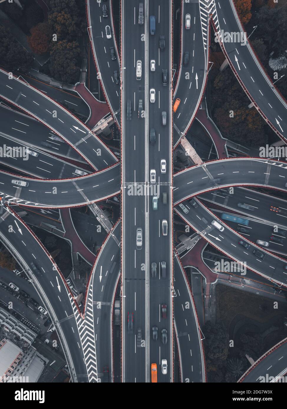Aerial view of the complicated overpass bridge in Shanghai, China Stock ...