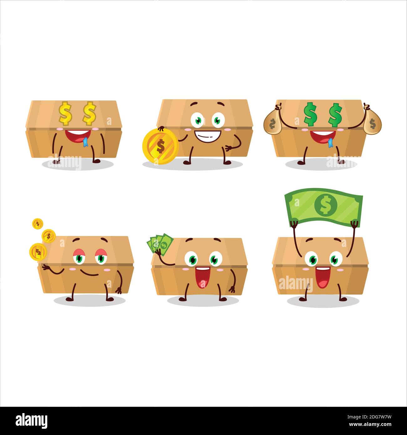 Food pack cartoon character with cute emoticon bring money. Vector ...