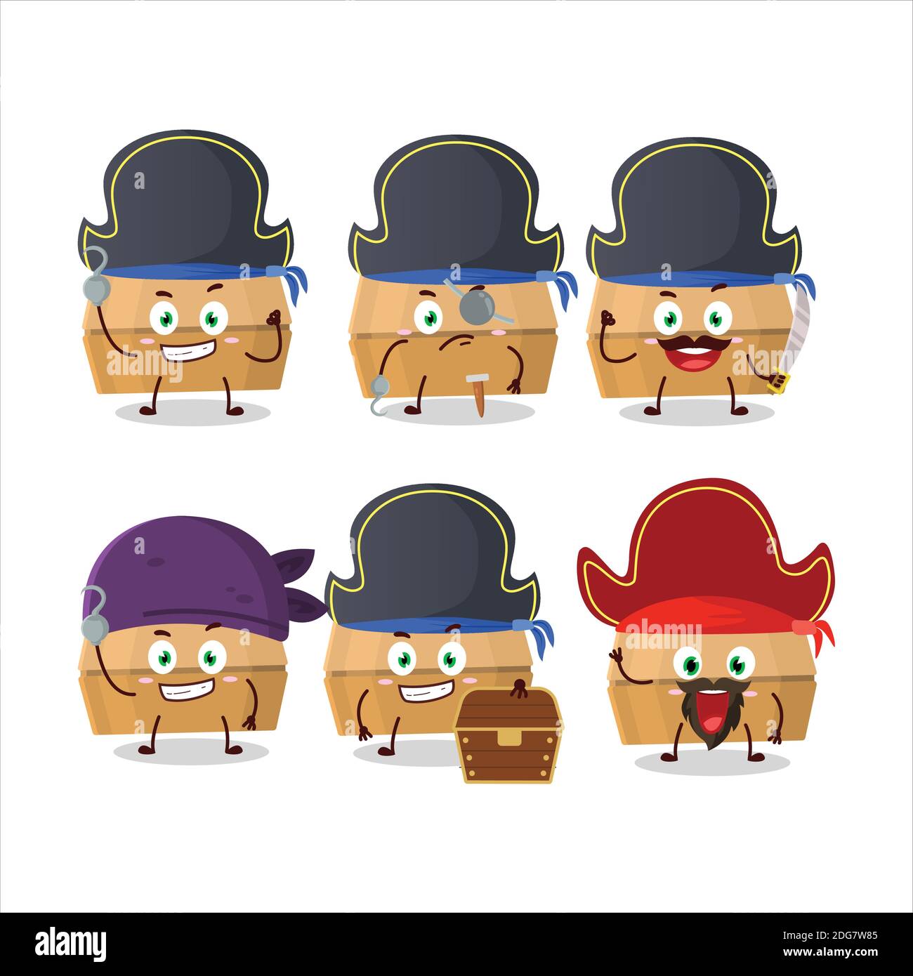 Cartoon character of food pack with various pirates emoticons. Vector ...