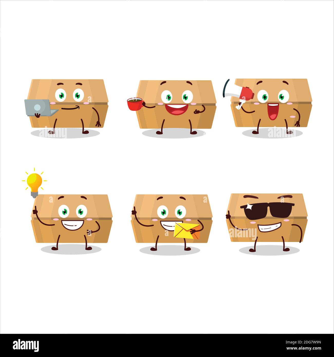 Food pack cartoon character with various types of business emoticons ...