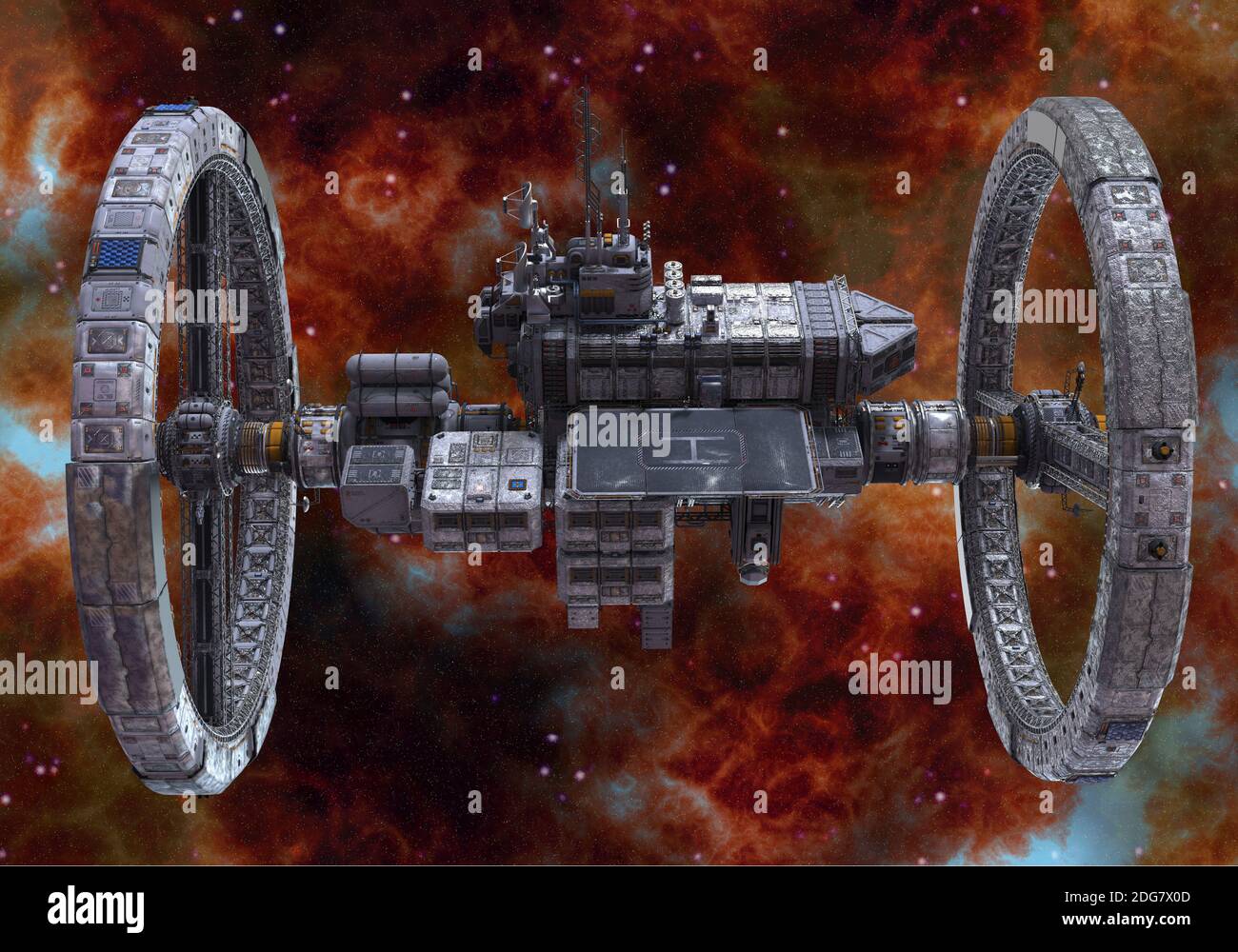 3D illustration future space station in deep space Stock Photo - Alamy
