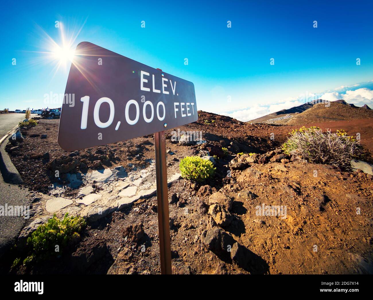 Elevation Sign at the Summit of Haleakala, Maui Stock Photo - Alamy